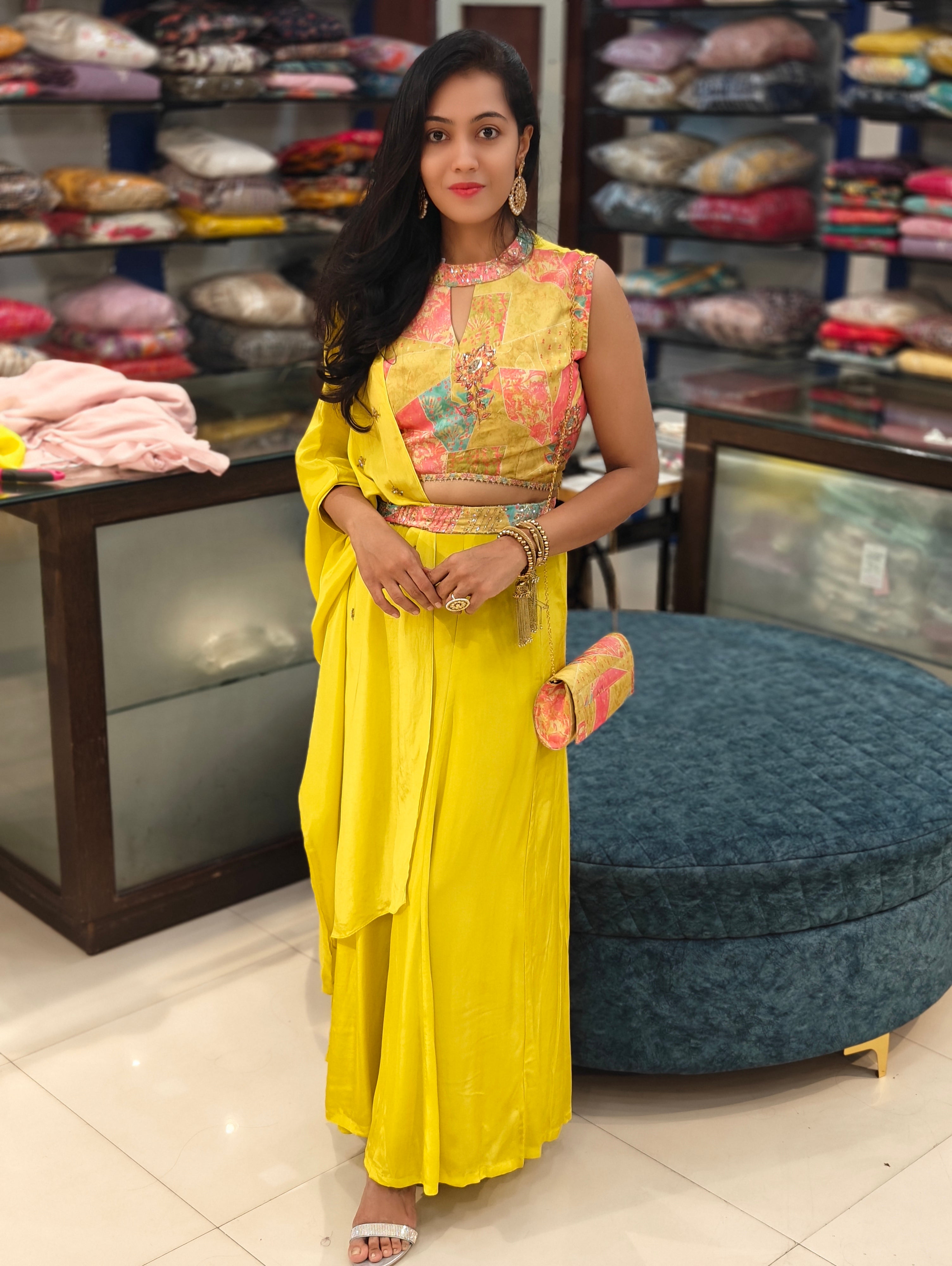 Silk Crop Top & Divider Indo-Western Dress 011239 – Simran WTS®